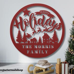 Happy Holidays Metal Sign - Custom Family Last Name Christmas Art ...