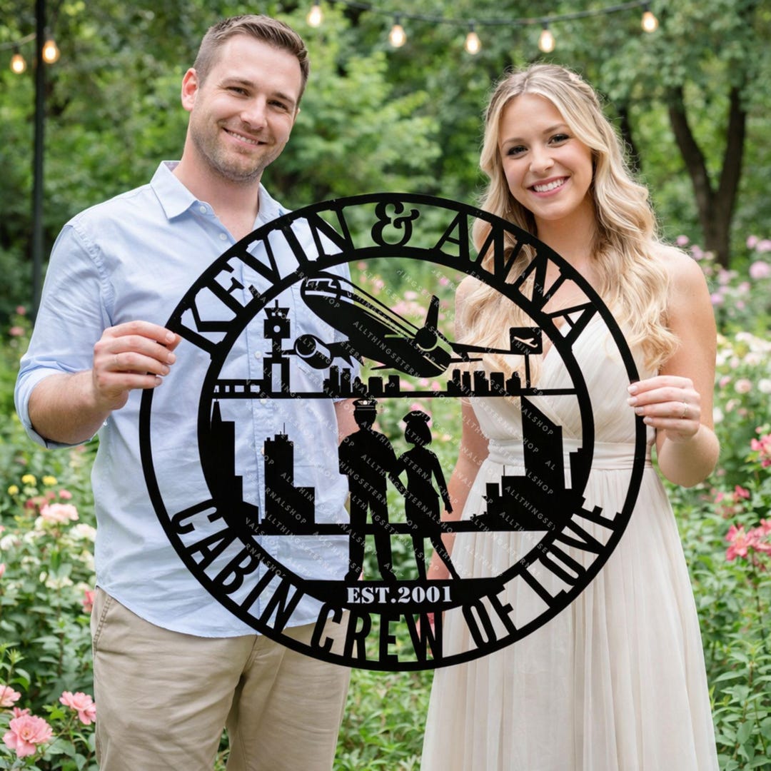 Custom Cabin Crew Couple Metal Wall Art, Personalized Airline Pilot ...