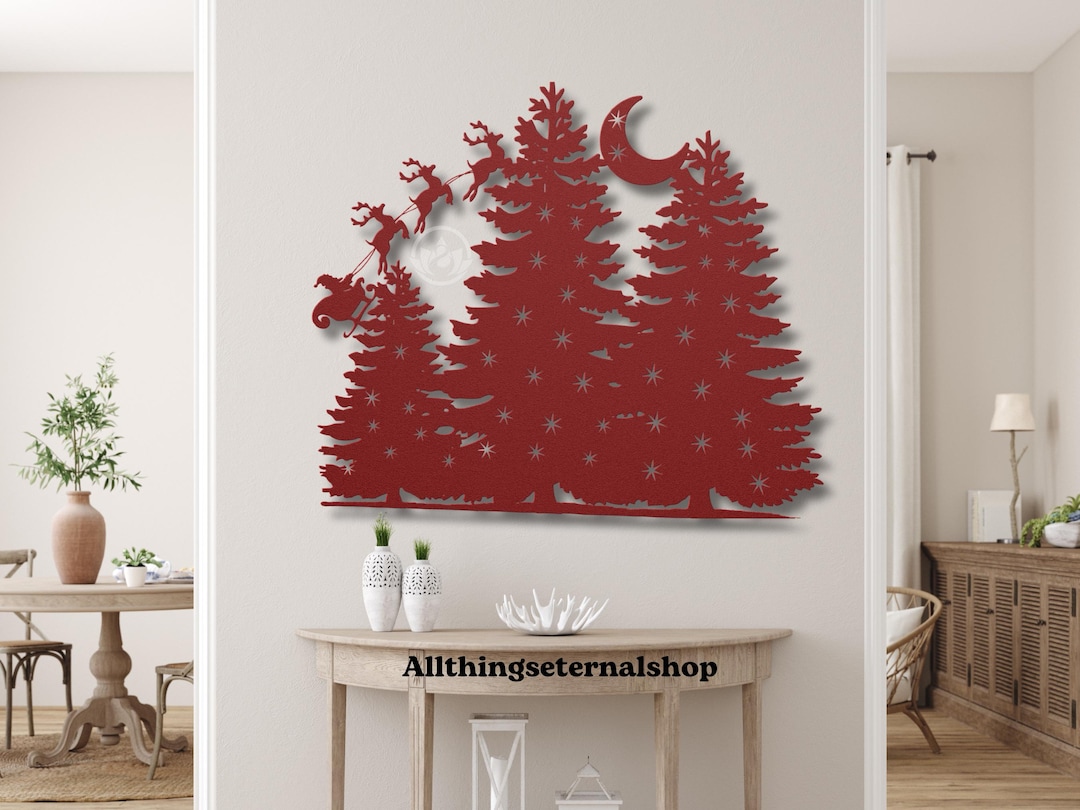 Metal Christmas Sign-custom Christmas Tree With Santa Sleigh Metal Wall ...