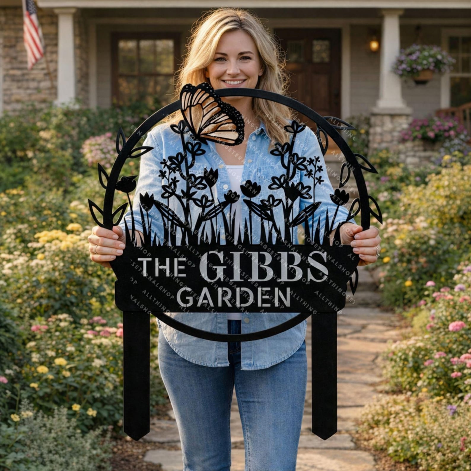 Metal Garden Sign, Custom Garden Name Stakes, Personalize Flower Sign ...