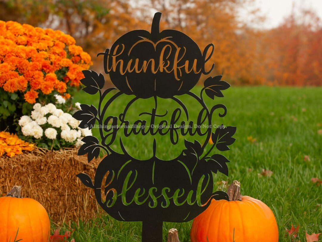 Rustic Metal 'thankful Grateful Blessed' Fall Yard Sign - Etsy