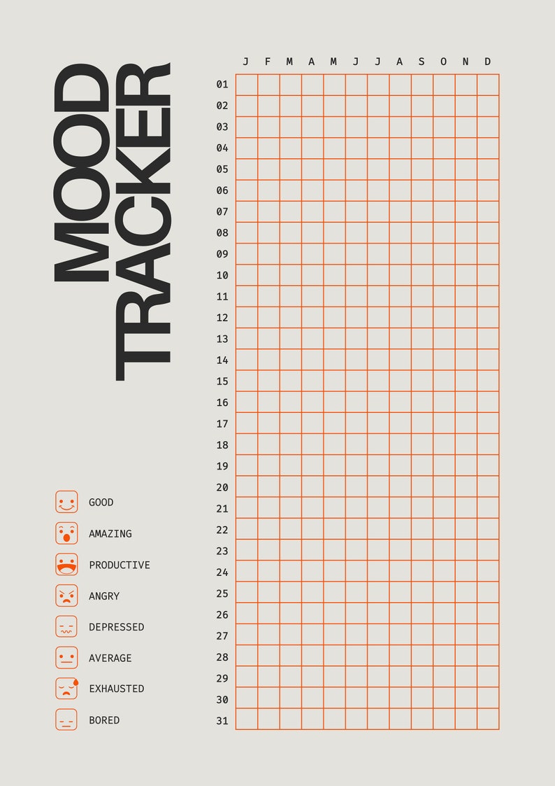 Beige Mood Tracker Printable Daily Emotion Journal Mood - Etsy