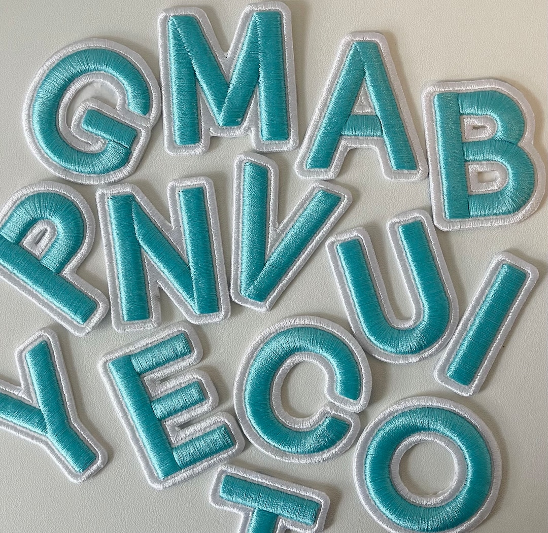 Aqua Blue Embroidered Letter Patch - Etsy