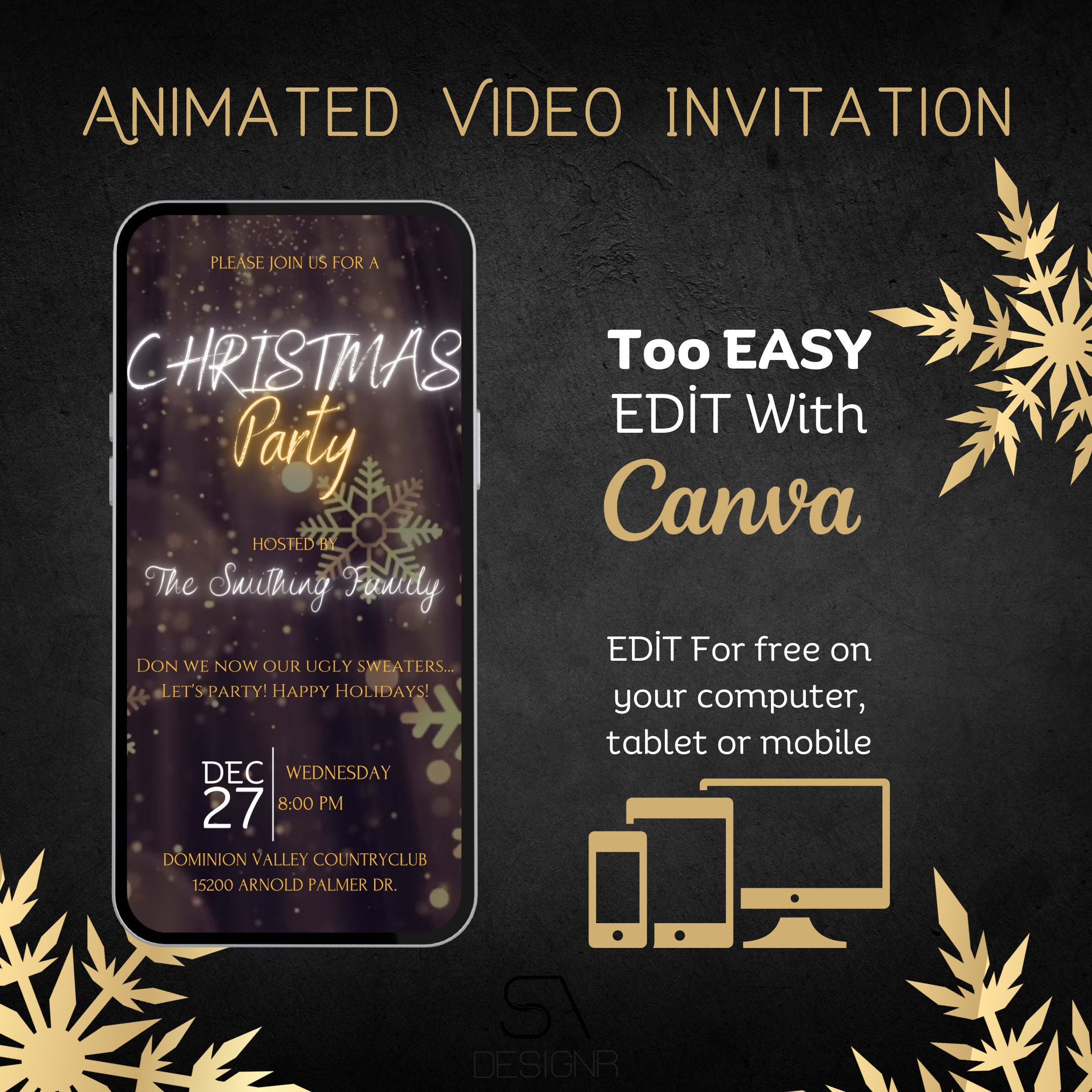 Christmas Party Video Invitation INSTANT DOWNLOAD Animated Invite ...