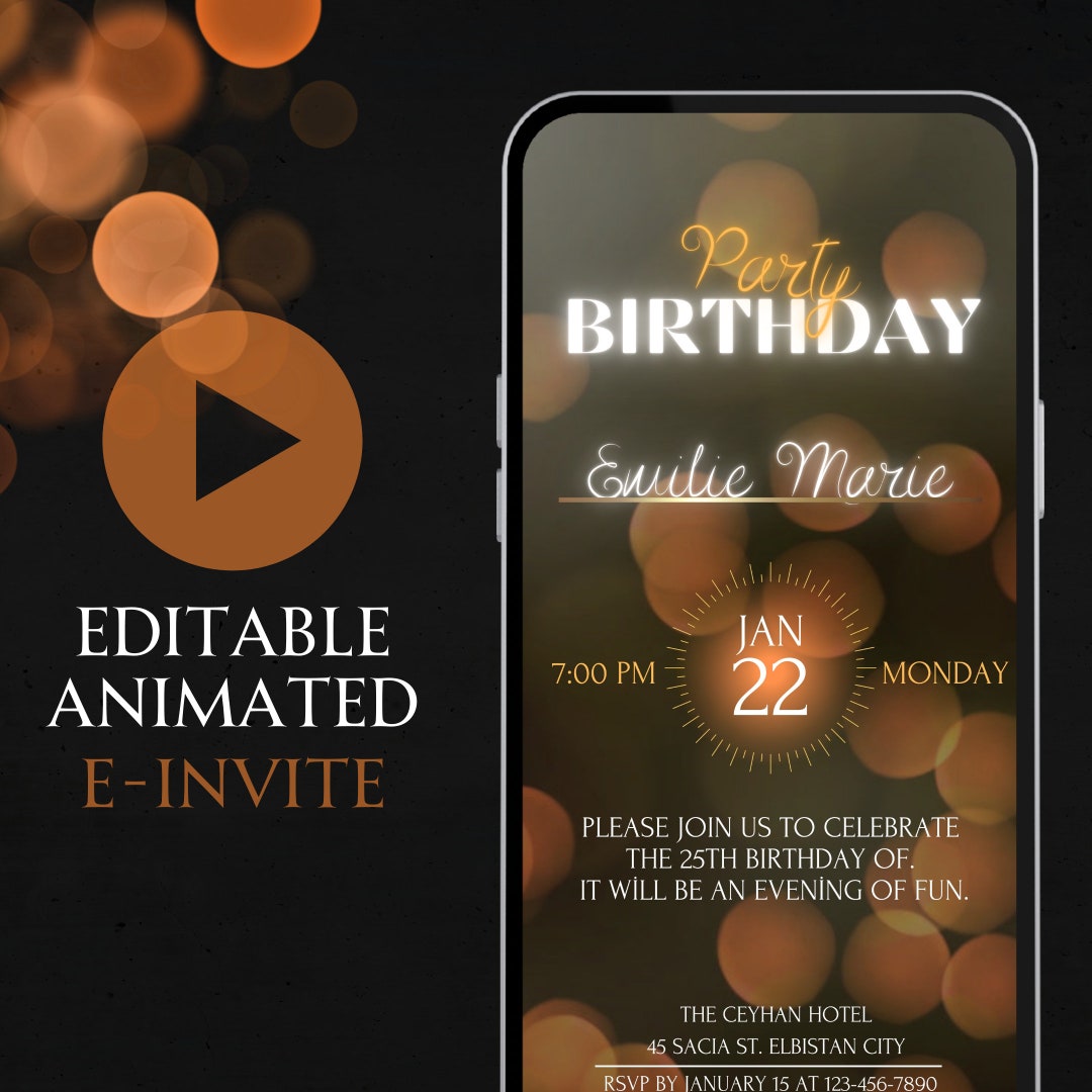 Birthday Party Video Invitation INSTANT DOWNLOAD Animated E Invite ...