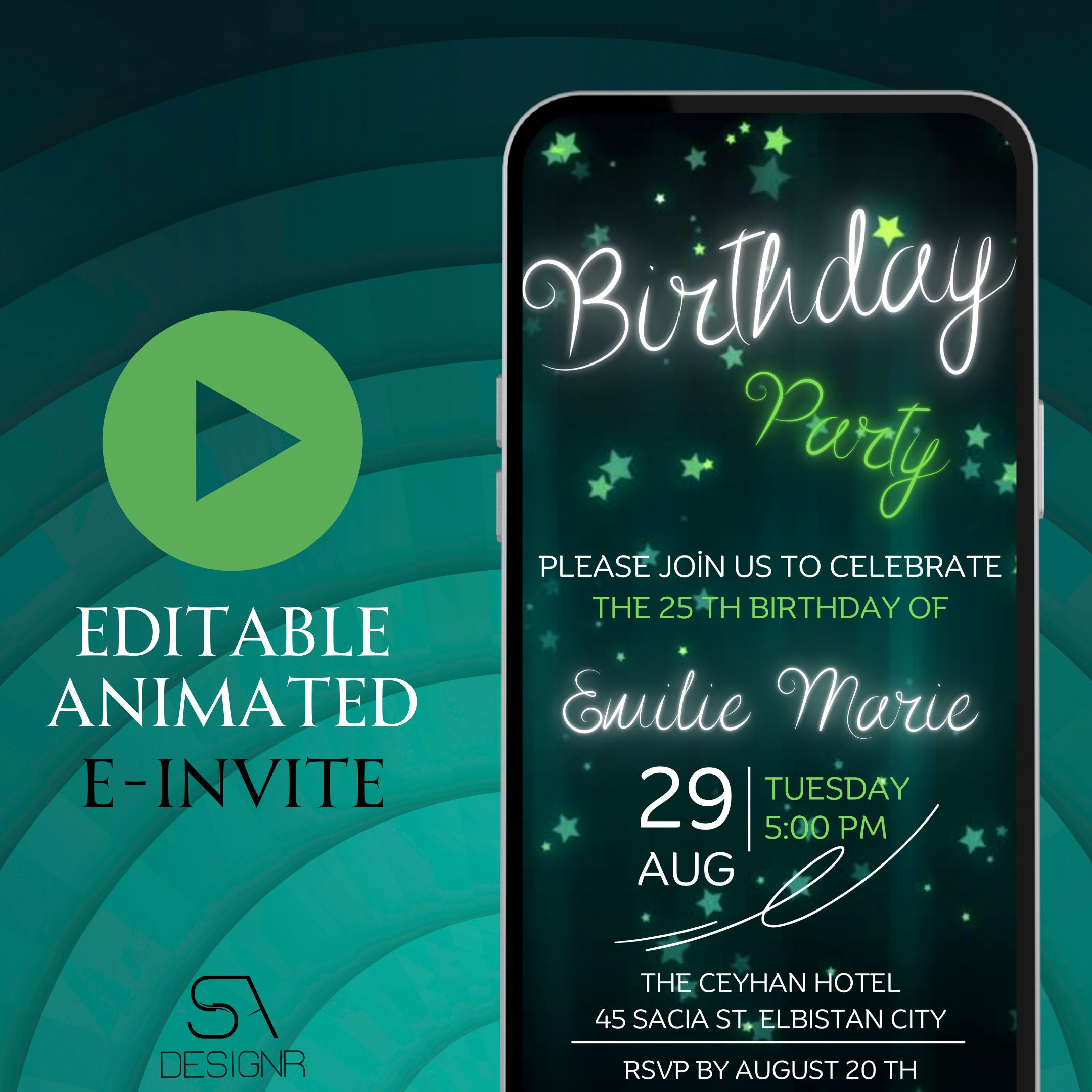 Birthday Party Video Invitation INSTANT DOWNLOAD Animated E Invite ...