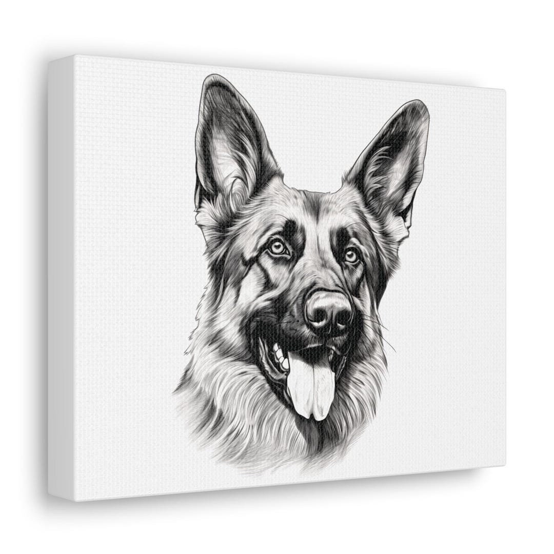 German Shepard Dog Pencil Sketch Printed on Canvas Gallery Wrap ...