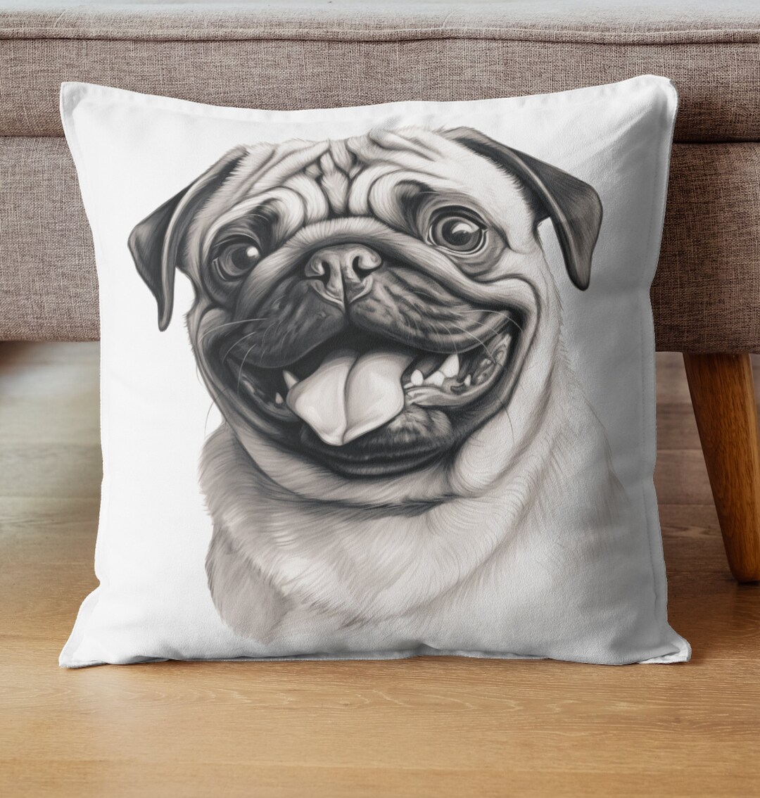 Pug Dog Sketch Pillow, Faux Suede Soft Furry Elegance for Stylish Homes ...