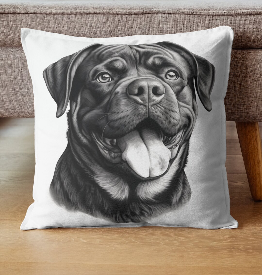 Rottweiler Dog Sketch Pillow, Faux Suede Soft Furry Elegance for ...