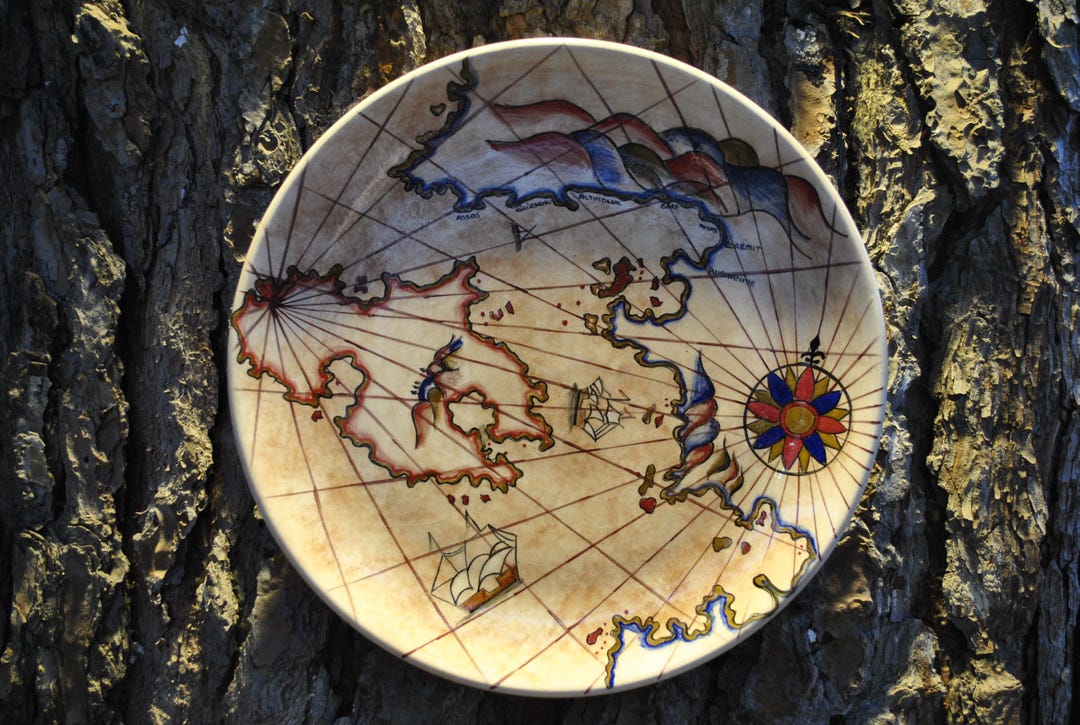 Piri Reis Map, North Aegean Adaptation Ceramic Plate , 30'' Wall Decor ...