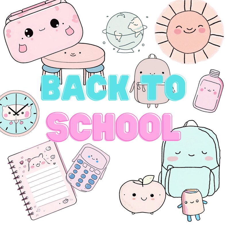 Cute Kawaii Back to School Clipart - 20 PNG Graphic Illustration Clip ...