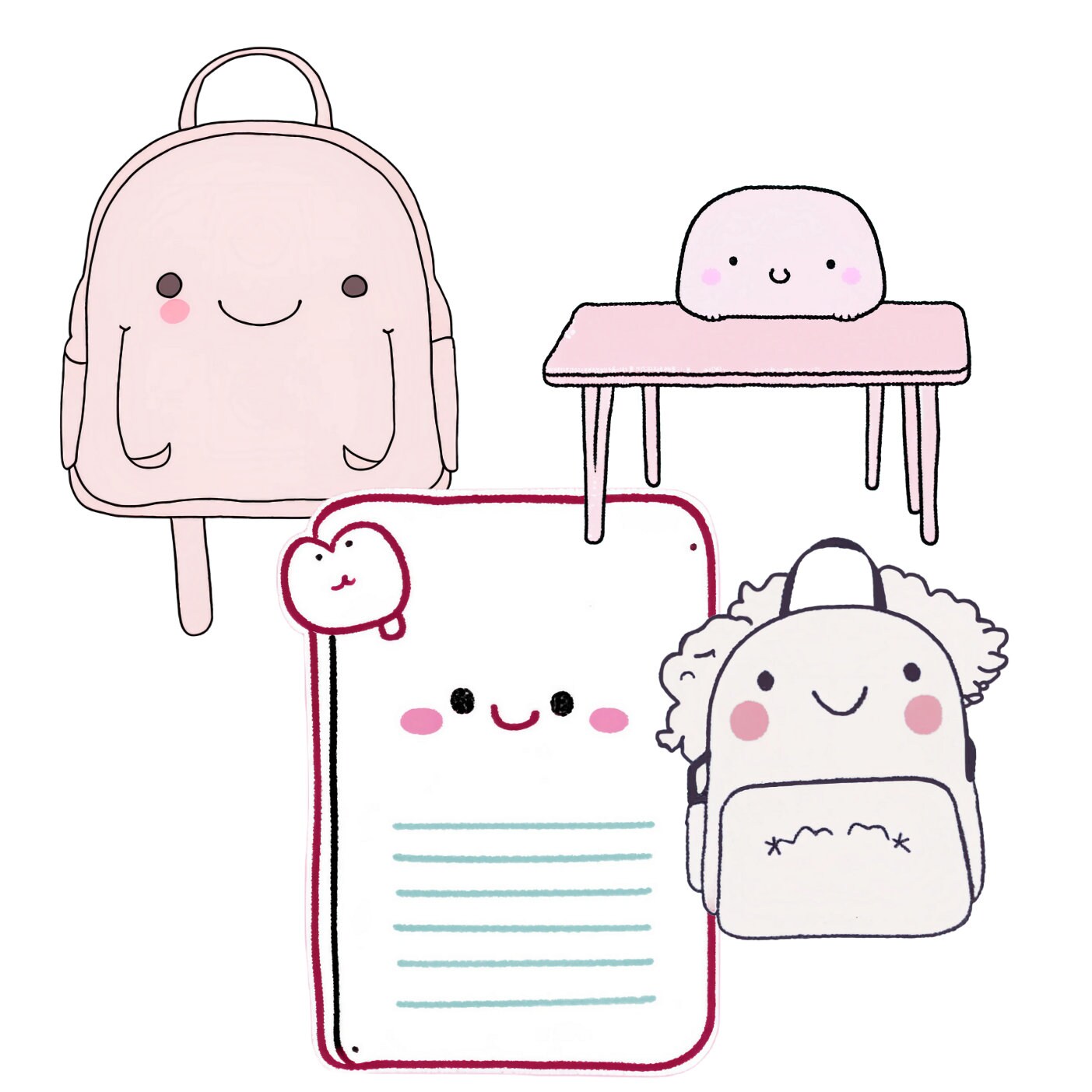 Cute Kawaii Back to School Clipart - 20 PNG Graphic Illustration Clip ...