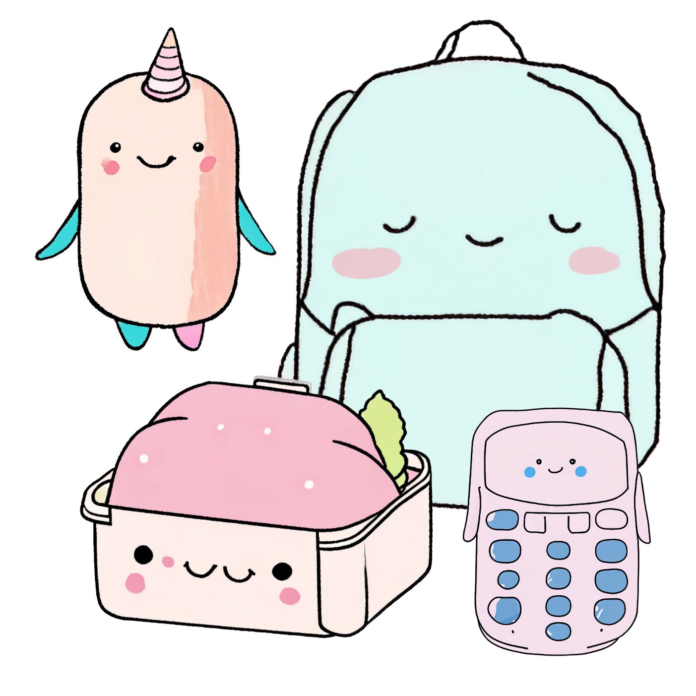 Cute Kawaii Back to School Clipart - 20 PNG Graphic Illustration Clip ...