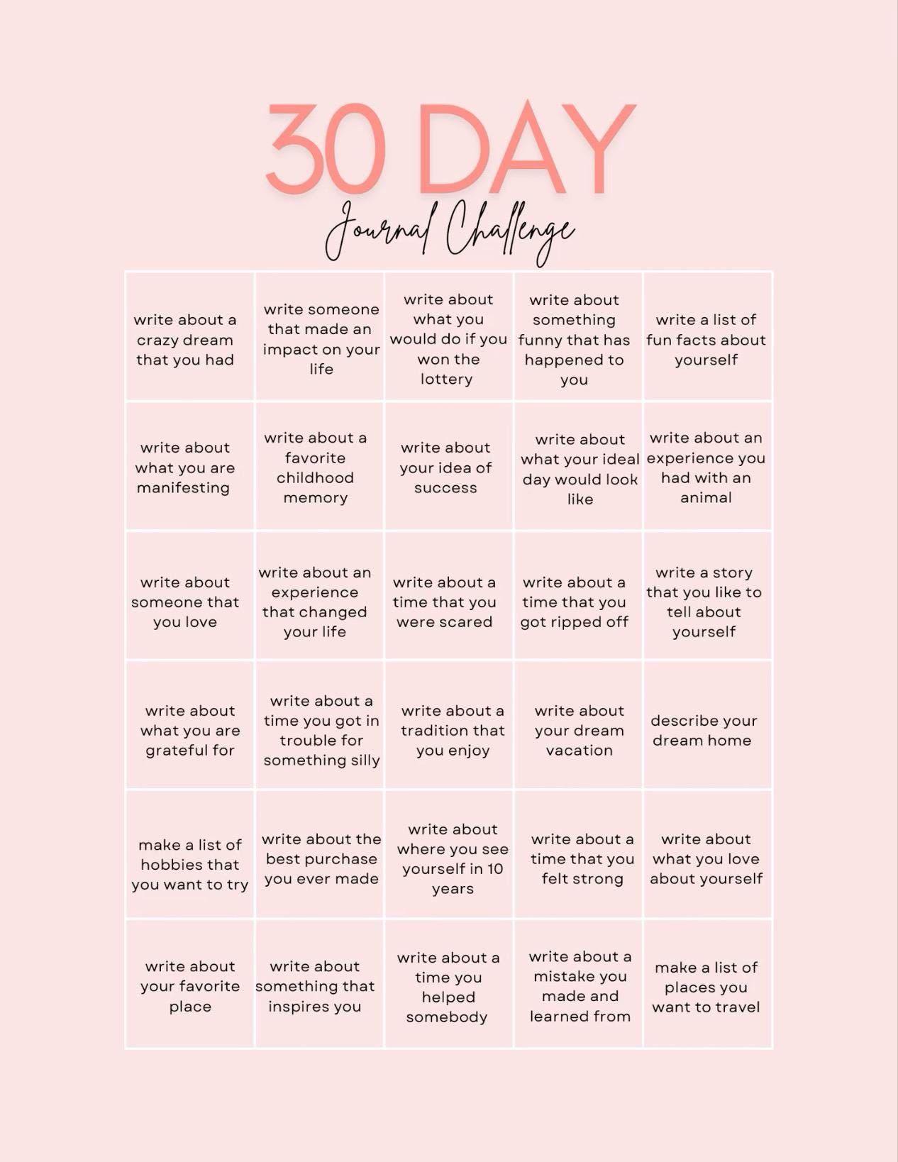 30 Day Challenge Printable Journaling Challenge, Journal Worksheet ...