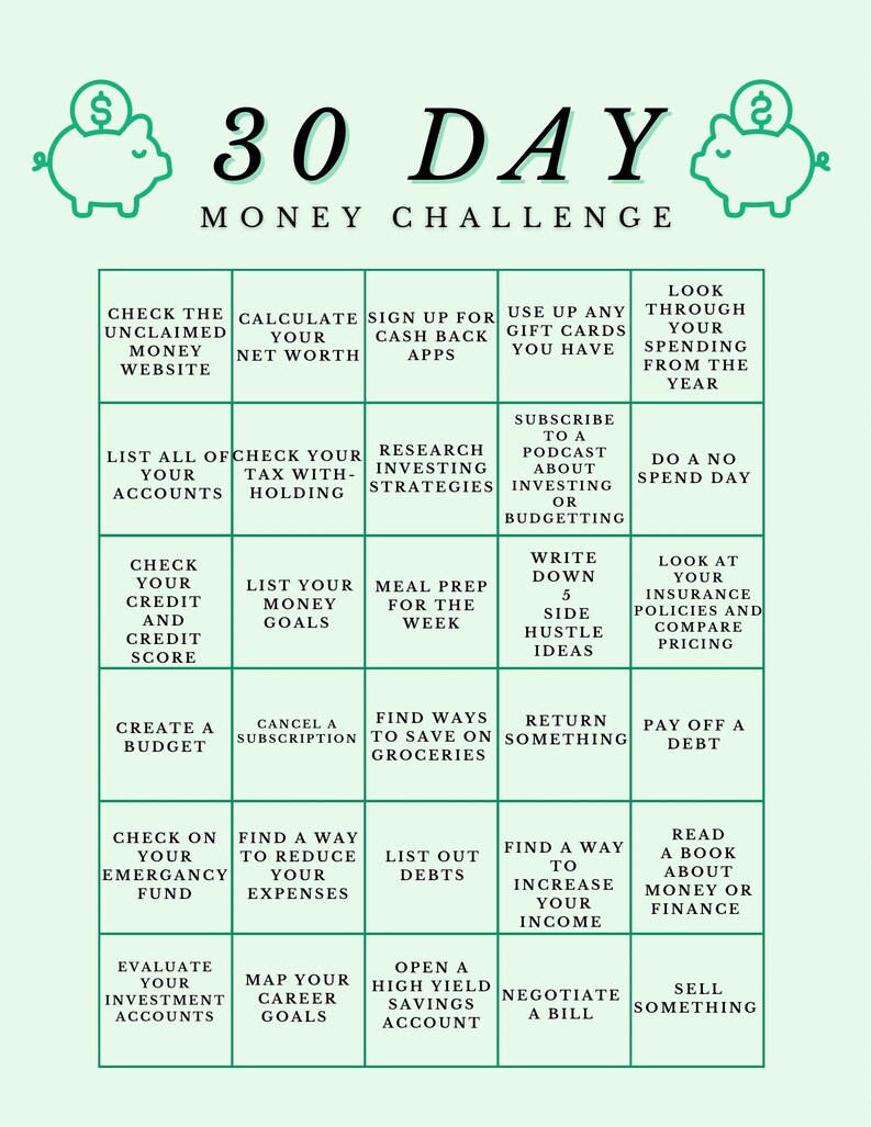 Savings Challenge, Printable Personal Finance Worksheet, 30 Day Money ...