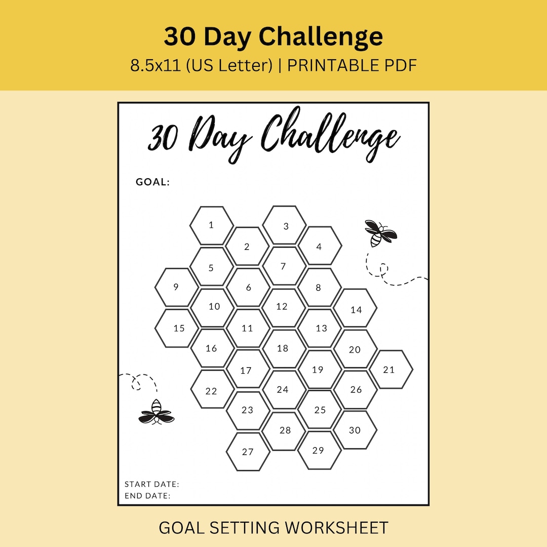 30 Day Challenge Printable, Habit Tracker, Goal Setting Worksheet, Goal ...