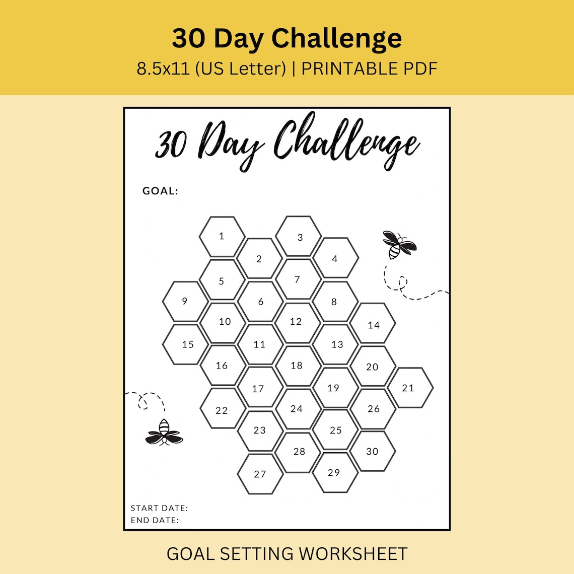 30 Day Challenge Printable, Habit Tracker, Goal Setting Worksheet, Goal ...