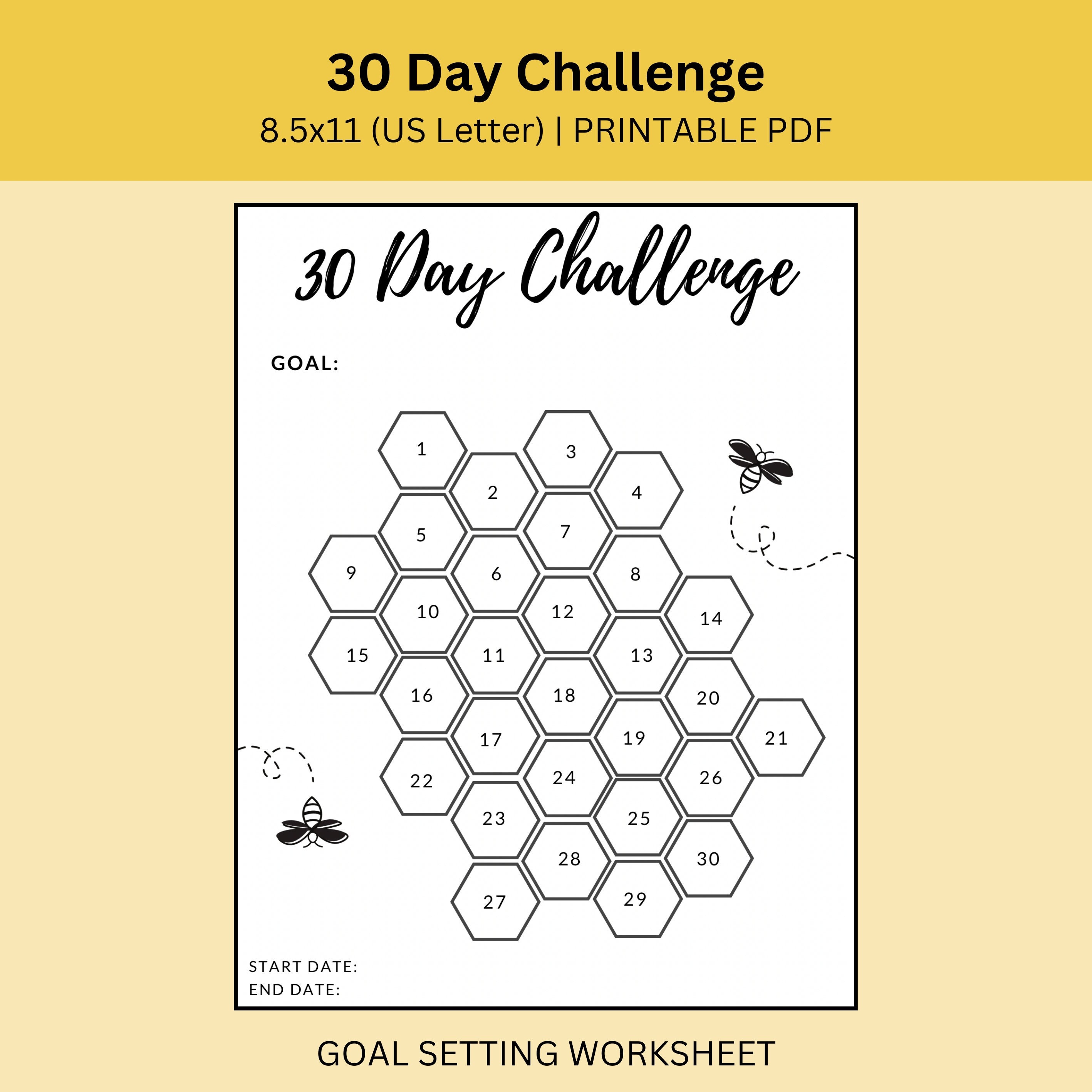 30 Day Challenge Printable, Habit Tracker, Goal Setting Worksheet, Goal ...