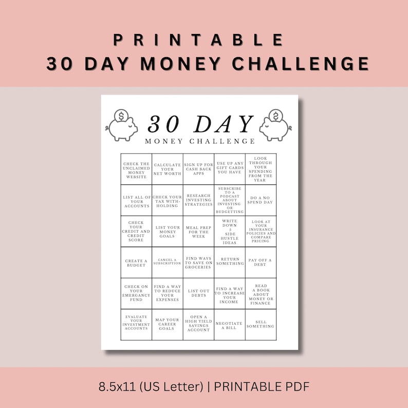 Money Challenge Printable, 30 Day Challenge, 30 Day Money Challenge ...