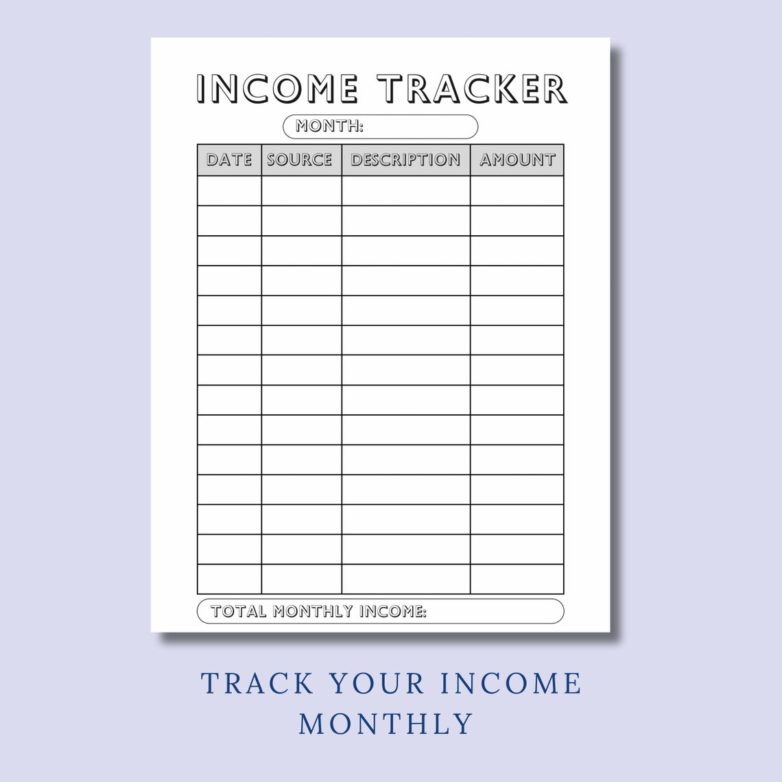 Income Tracker, Printable Income Tracking Worksheet, Monthly Income ...