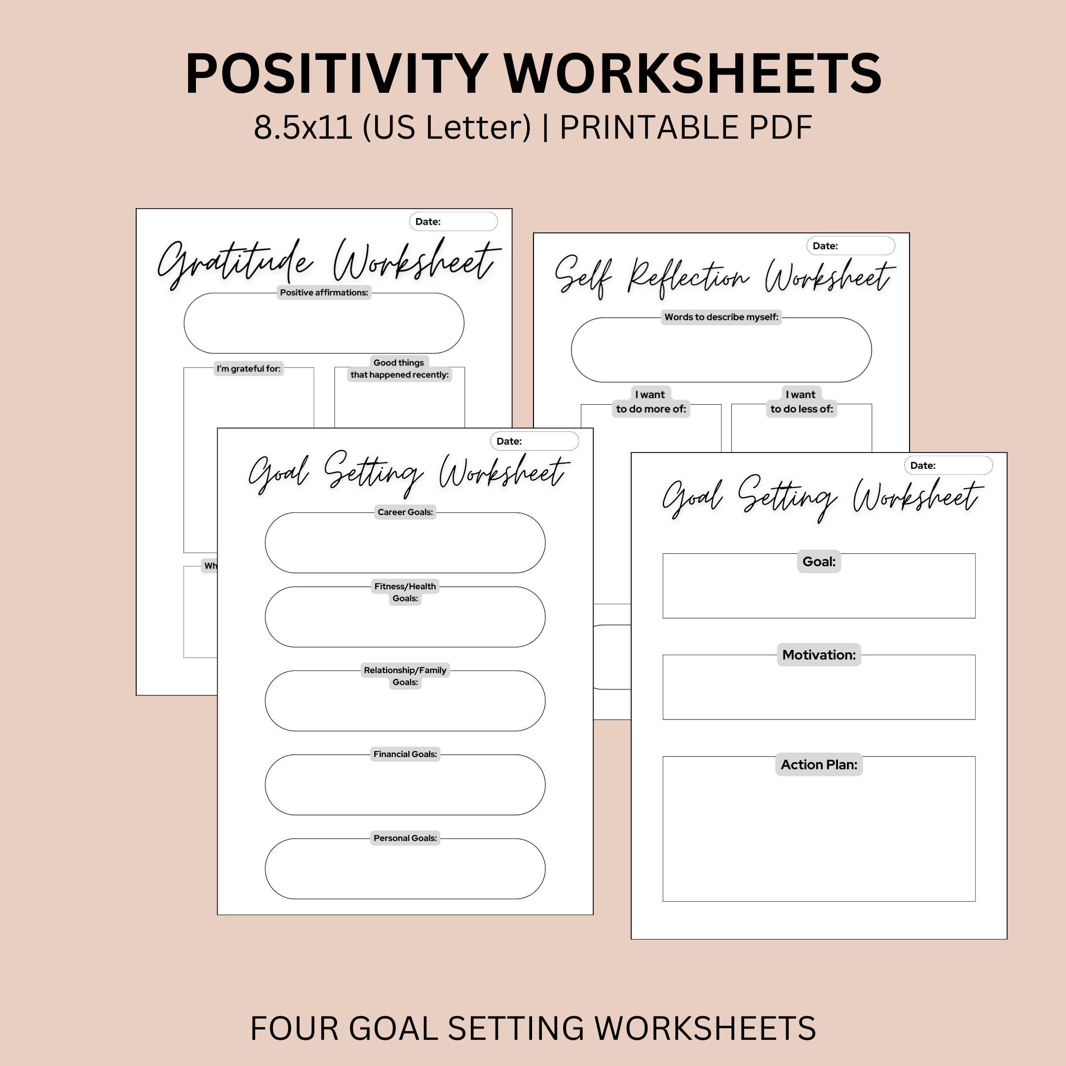 Goal Planner Bundle, Worksheets for Goal Setting, Gratitude Worksheet ...