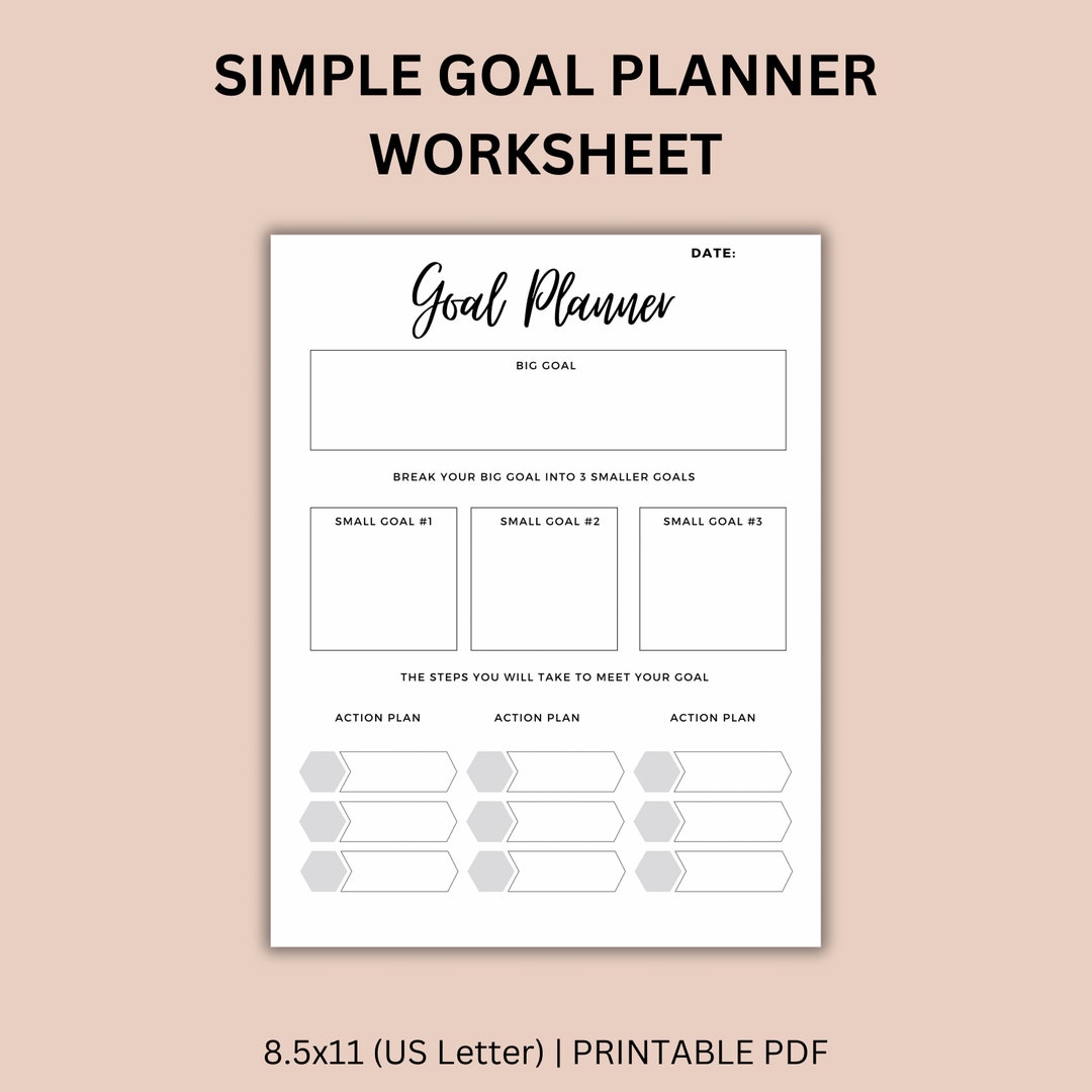 Printable Goal Settings Worksheet, Simple Goal Planner, SMART Goals ...