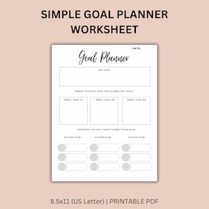 Printable Goal Settings Worksheet, Simple Goal Planner, SMART Goals ...