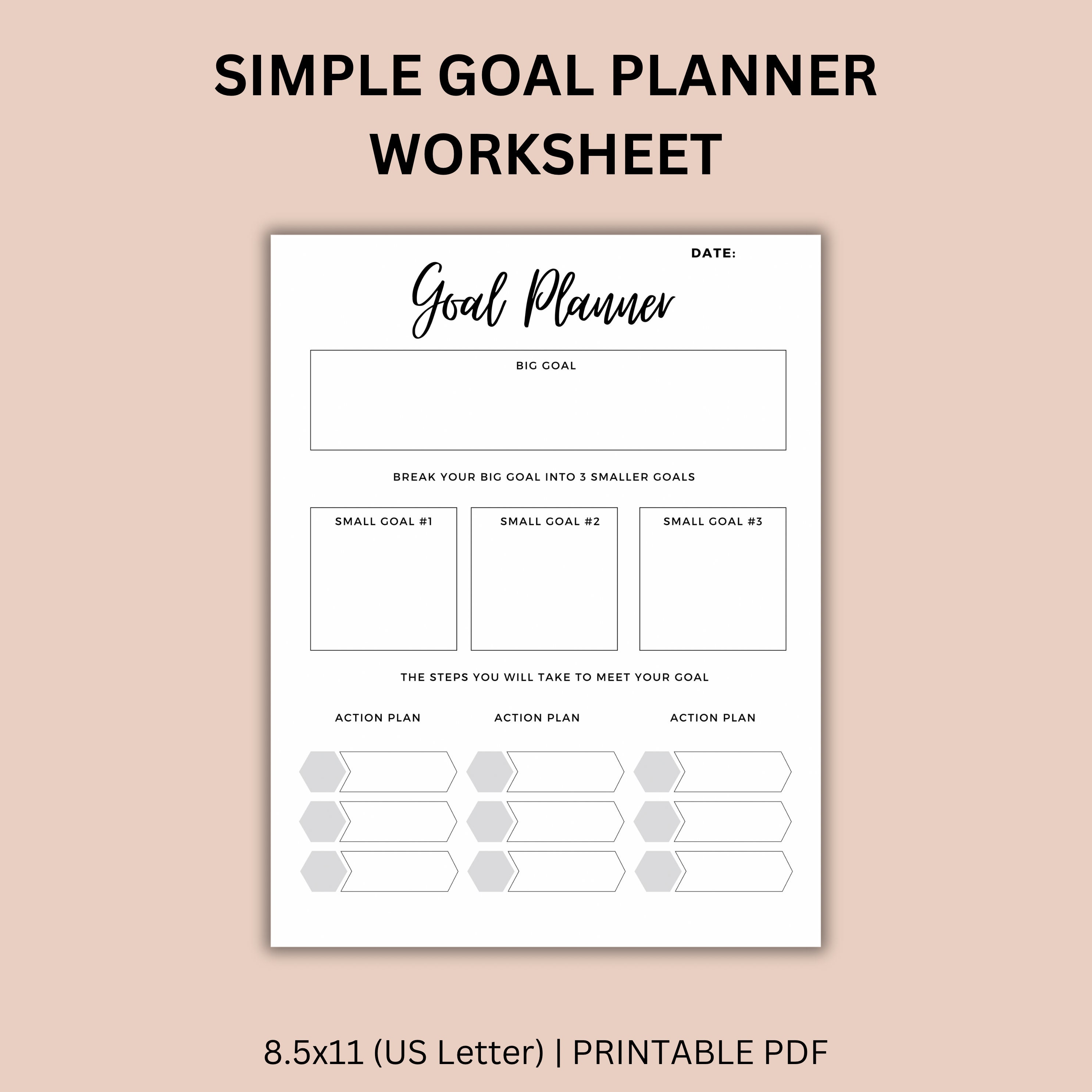 Printable Goal Settings Worksheet, Simple Goal Planner, SMART Goals ...