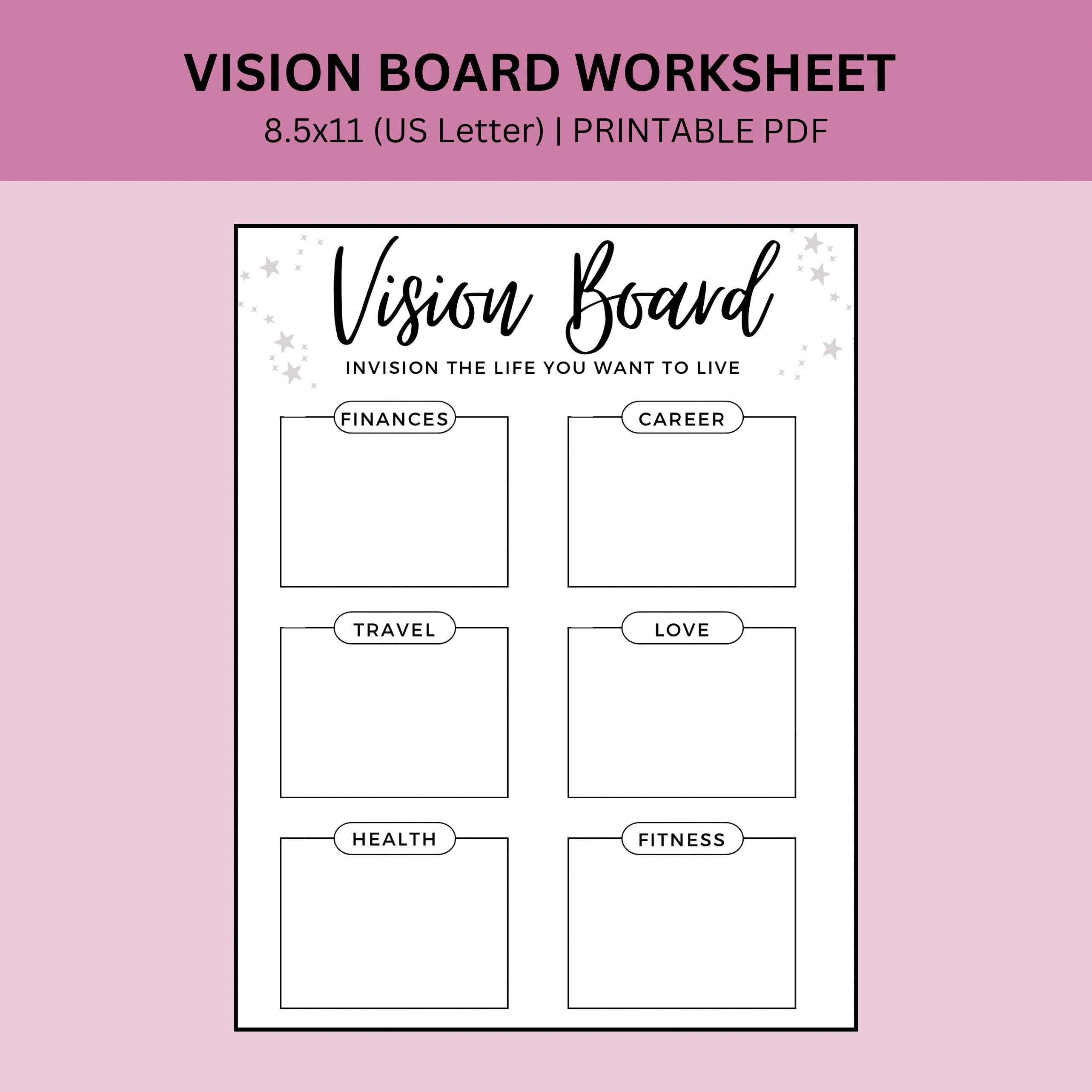 Vision Board Worksheet Printable, Goal Setting Worksheet, Printable ...