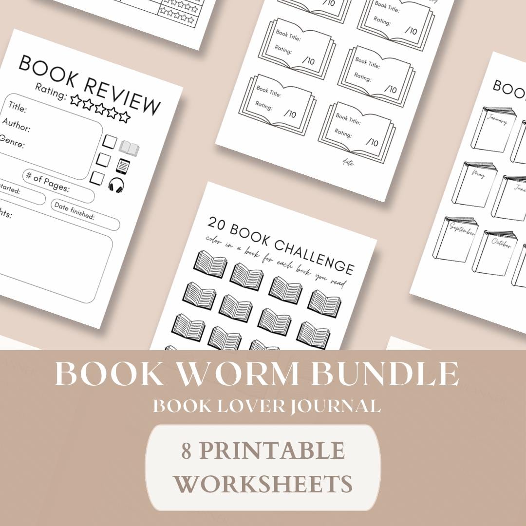 Printable Book Worm BUNDLE, Reading Journal, Book Tracker Worksheets ...