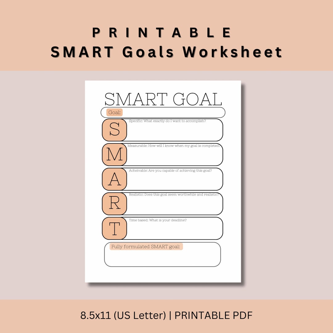 SMART Goals, Printable SMART Goal Setting Worksheet, Goal Planner ...