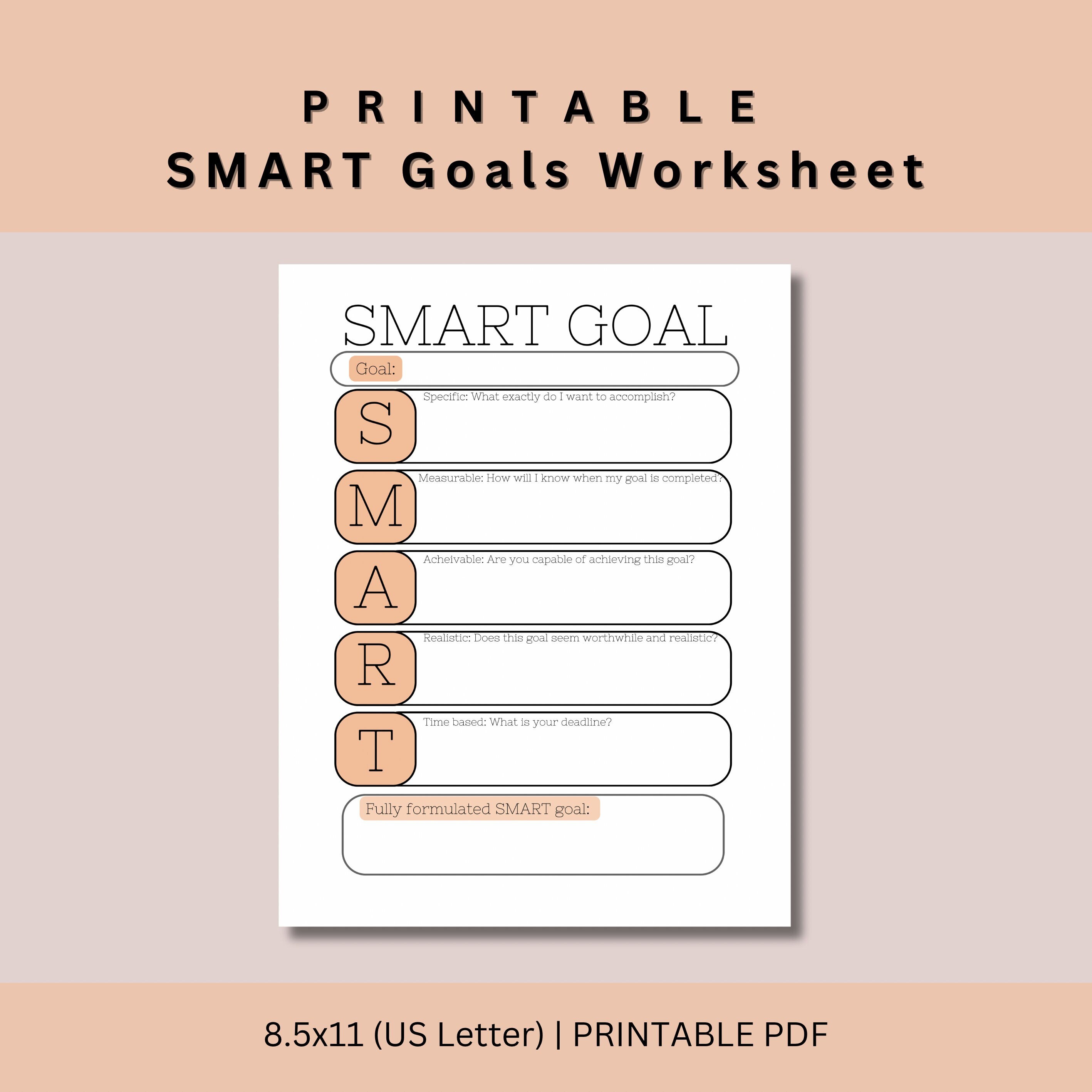 SMART Goals, Printable SMART Goal Setting Worksheet, Goal Planner ...