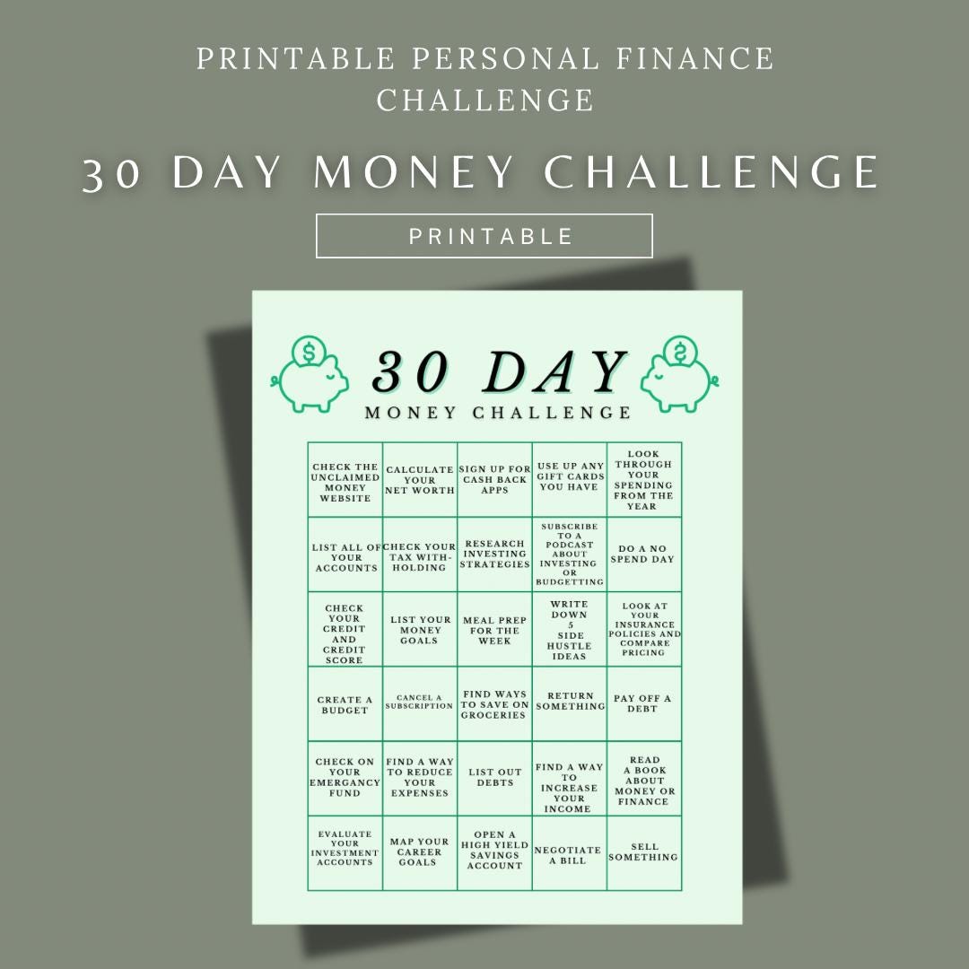 Savings Challenge, Printable Personal Finance Worksheet, 30 Day Money ...