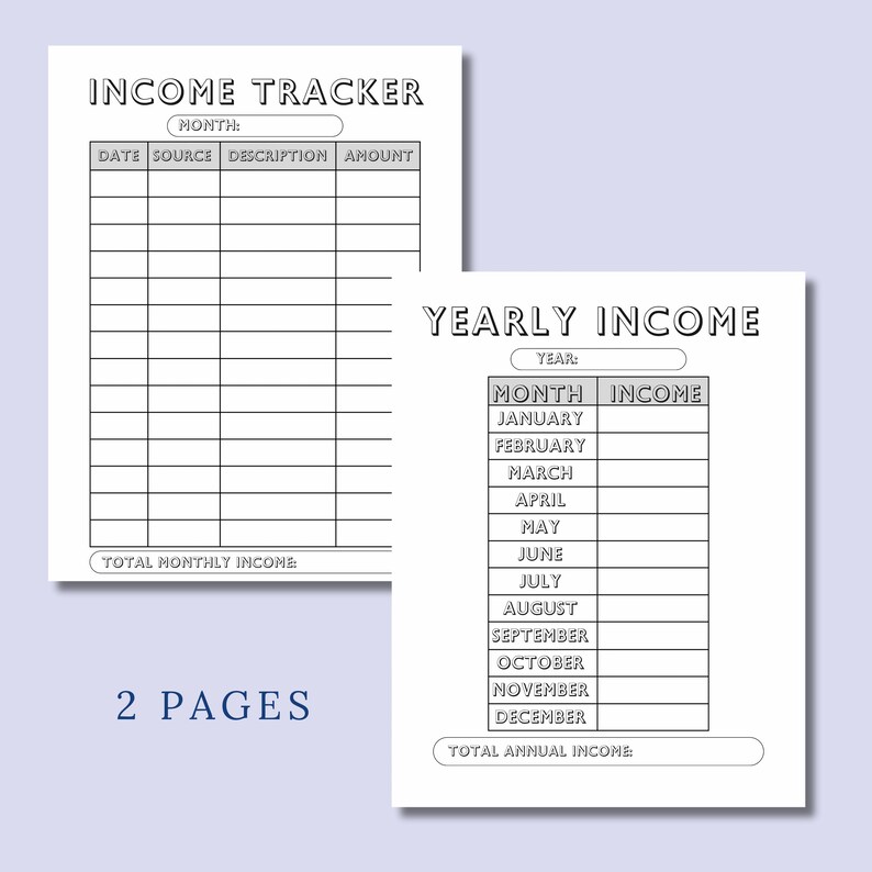 Income Tracker, Printable Income Tracking Worksheet, Monthly Income ...