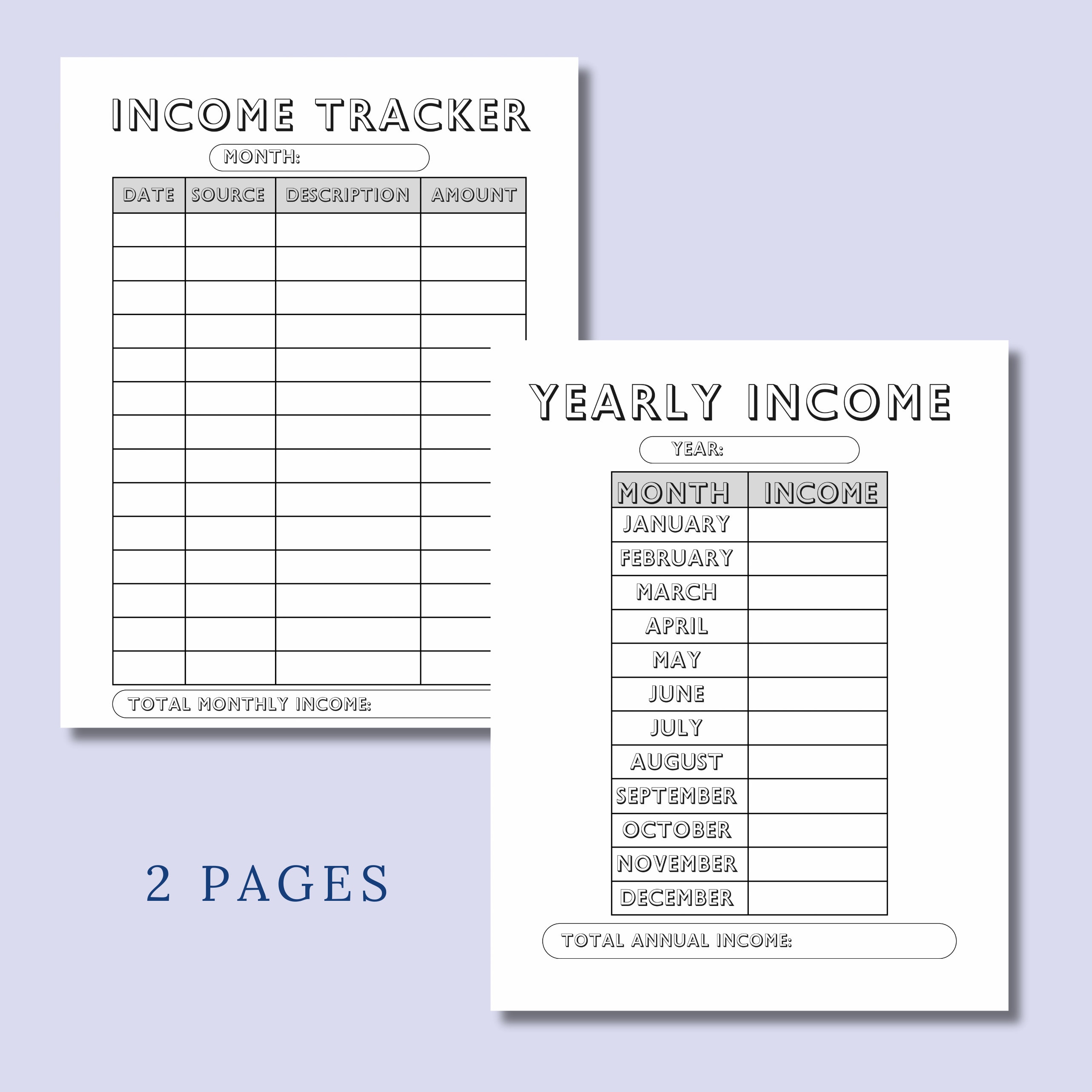 Income Tracker, Printable Income Tracking Worksheet, Monthly Income ...