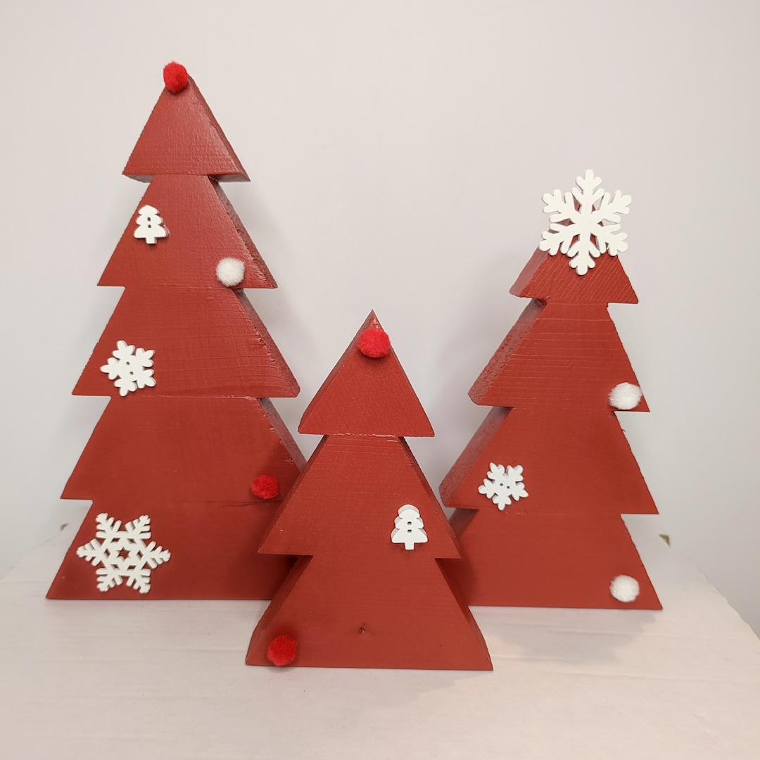 Tris Solid Wood Christmas Trees With Decorations - Etsy