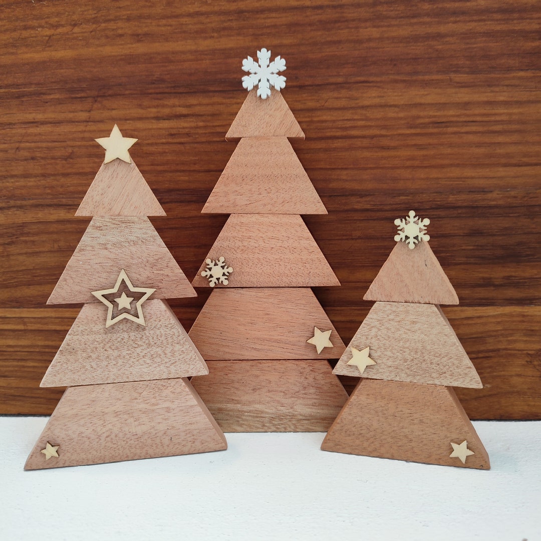 Tris Christmas Trees in Ocumè Wood With Decorations - Etsy