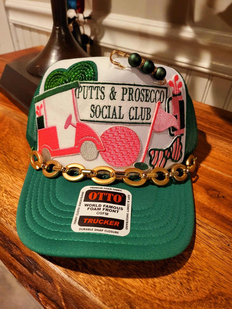 Putts and Prosecco Social Club Trucker Hat With Golf Themed Patches in ...