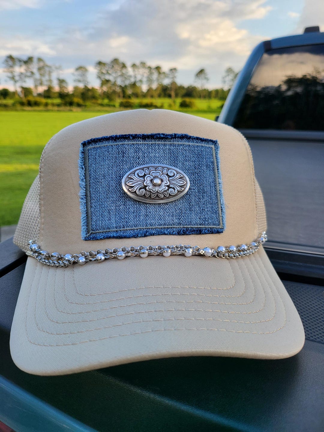 Denim and Pearls Concho Trucker Hat. Made From Recycled Jeans. - Etsy