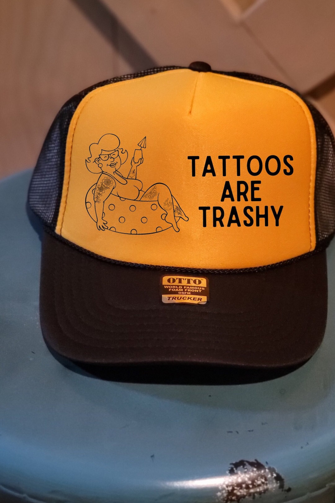 Women's Trucker Hats With DTF Transfer on an Otto Brand Hat...tattoos ...