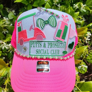 Putts and Prosecco Social Club Trucker Hat With Golf Themed Patches in ...