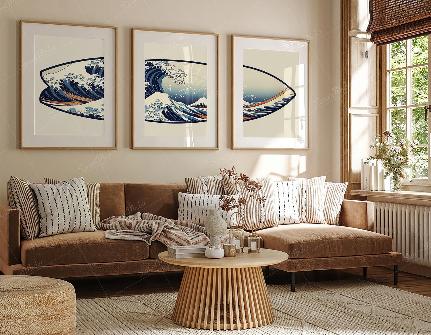 Boho Surfboard Triptych Beach Art Print Set Surf Wall Art Decor Digital ...