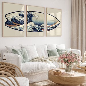 Boho Surfboard Triptych Beach Art Print Set | Surf Wall Art Decor ...