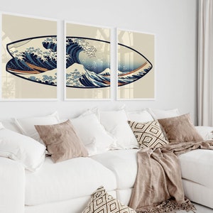 Boho Surfboard Triptych Beach Art Print Set | Surf Wall Art Decor ...