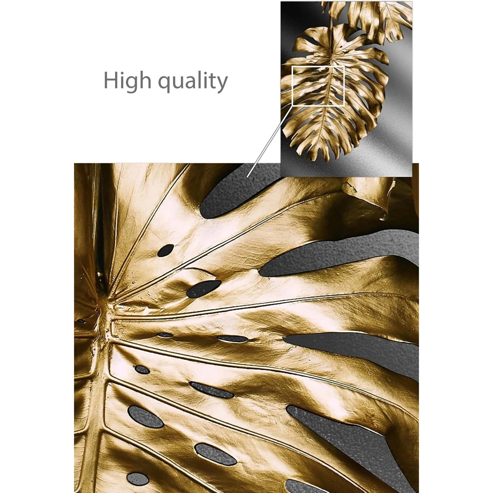 Gold Daisy Monstera Flowers and Leaf, White Floral Marble Wall Art ...