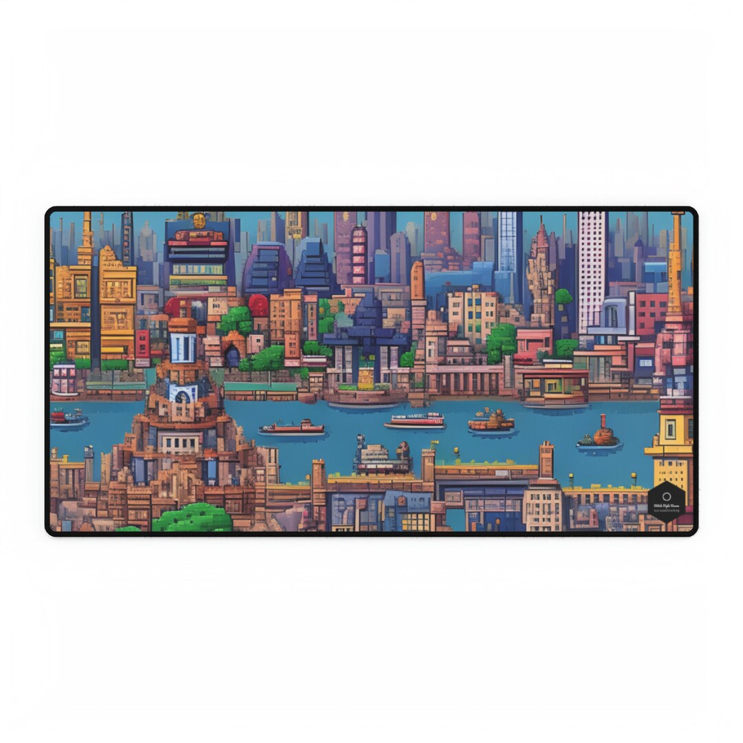 Pixel Dreamscape: Anime City Pixel Art Desk Mat - Etsy