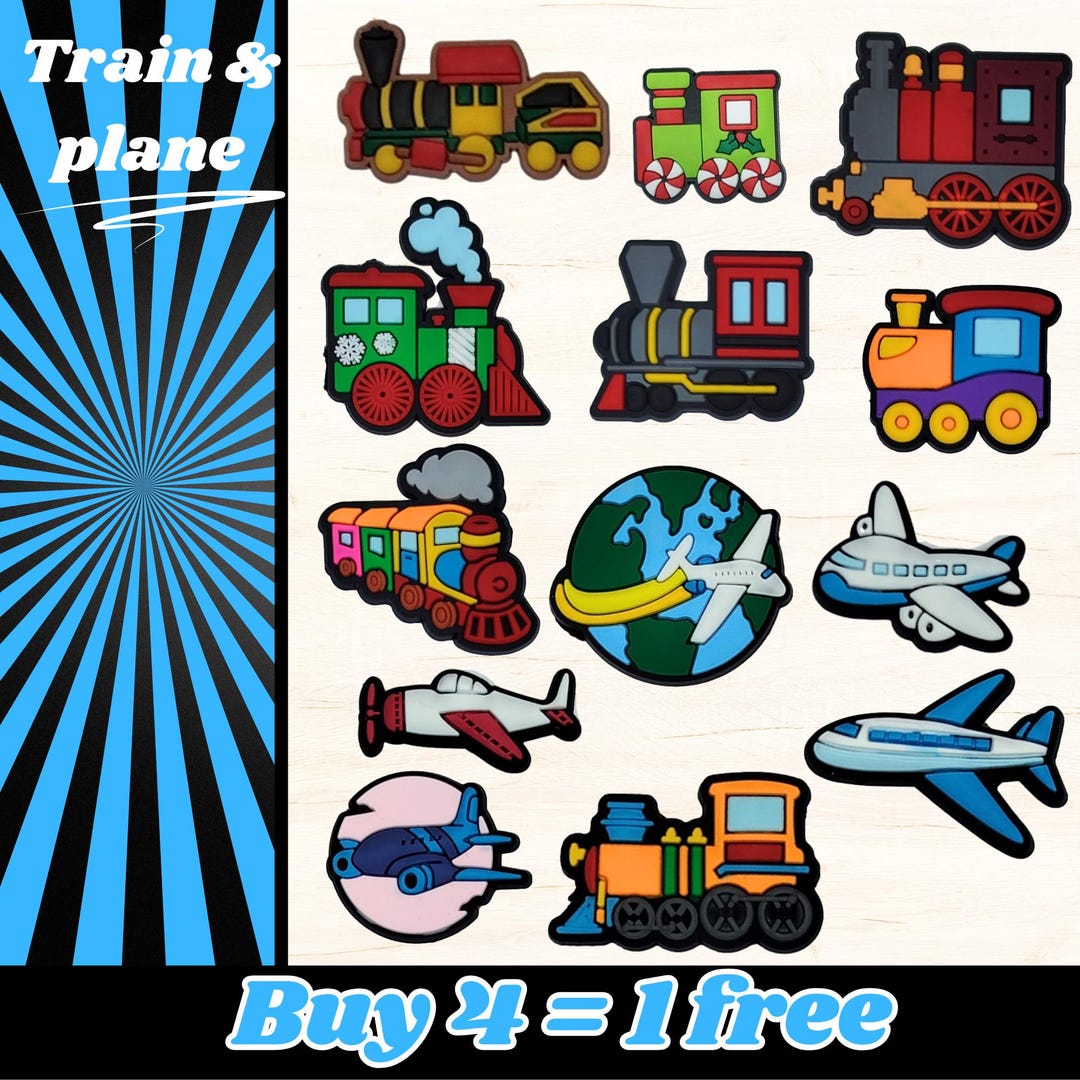 Charm PVC Silicone, Planes, Planet, World Tour, Train, Steam Locomotive ...