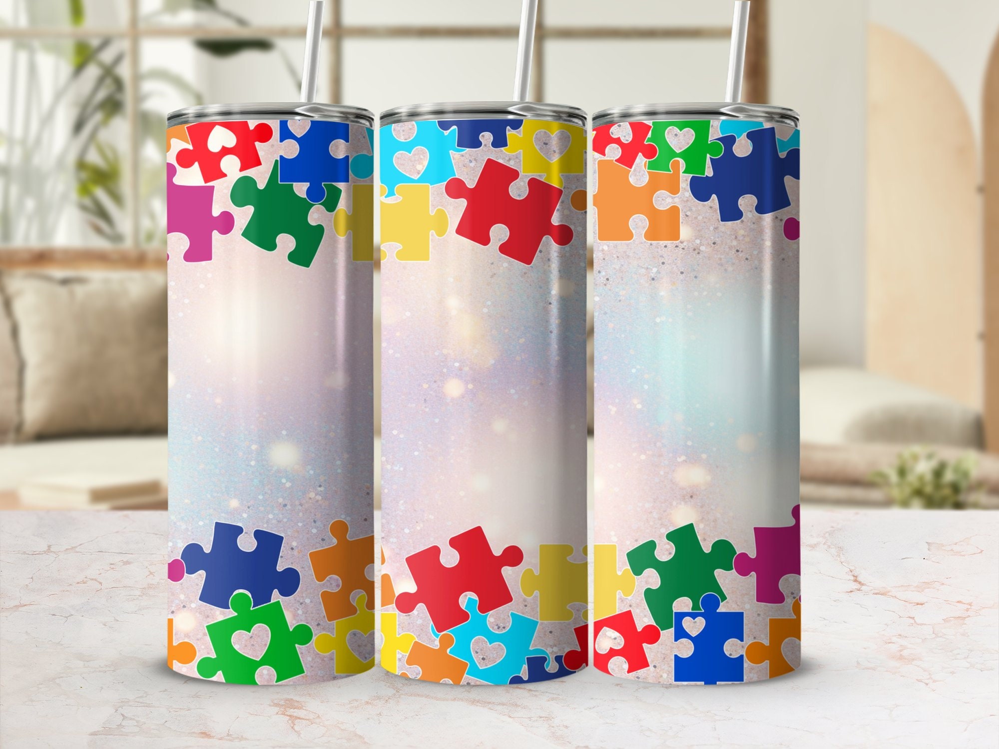 Custom Autism Awareness Puzzle Pieces 20 Oz Skinny Tumbler Wrap ...