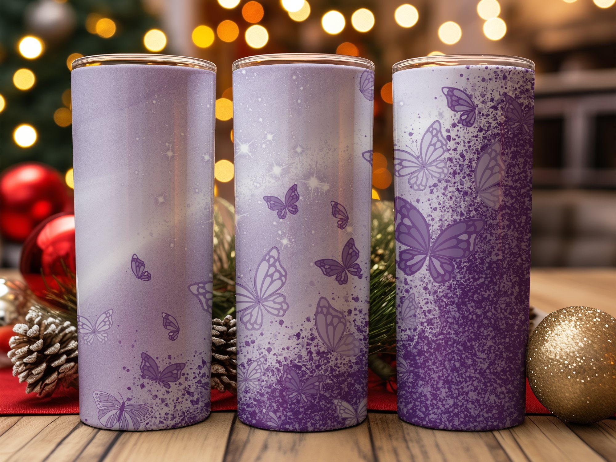 Butterfly Glitter Purple 20 Oz Skinny Tumbler Sublimation Design ...