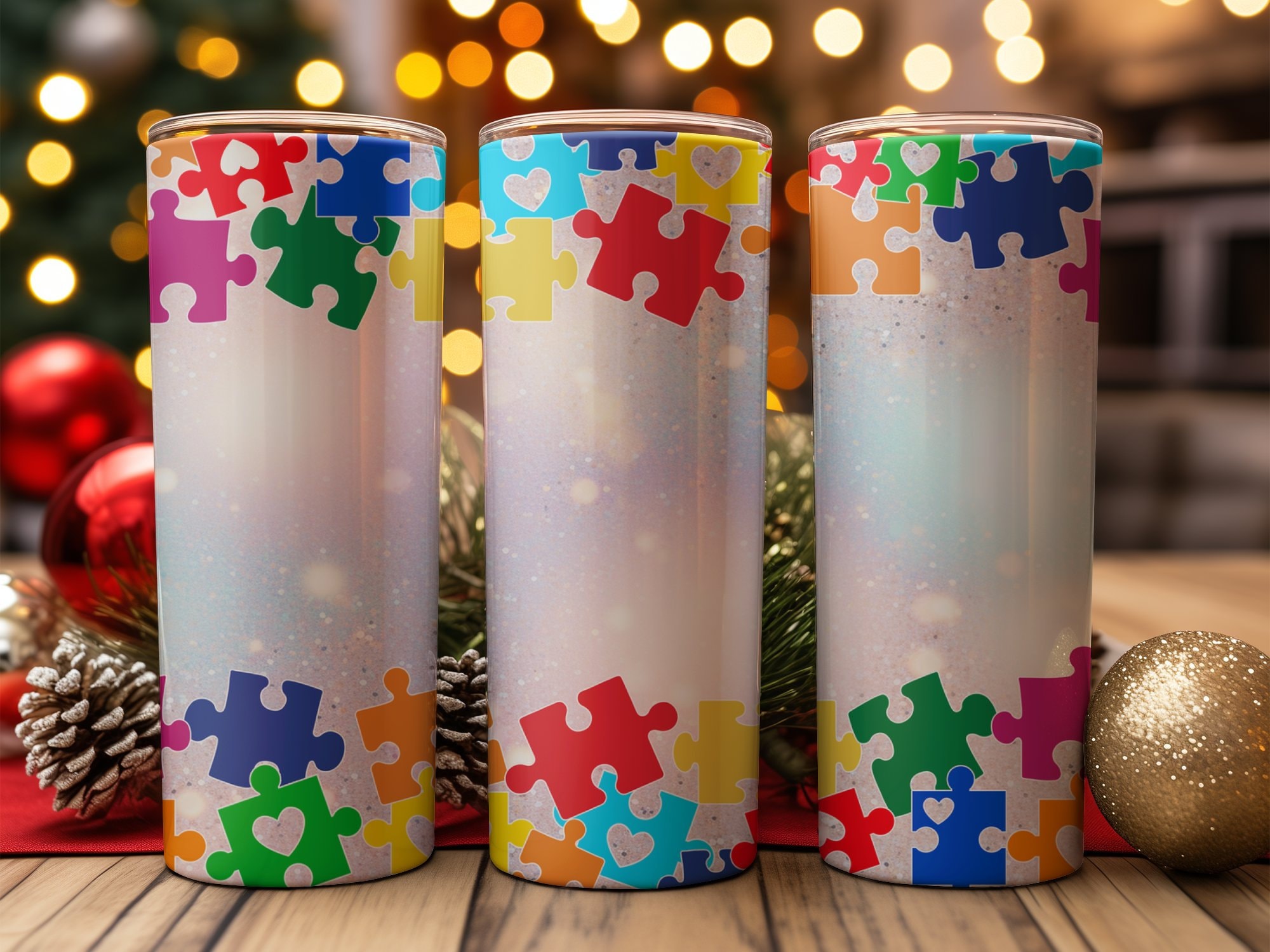 Custom Autism Awareness Puzzle Pieces 20 Oz Skinny Tumbler Wrap ...